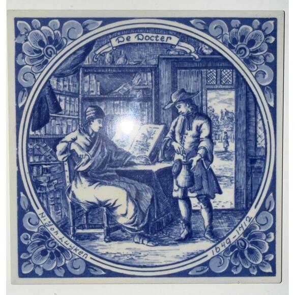 Art | Vintage West German Tile Decorative Ceramic Delft De Dokter 6x6 ...